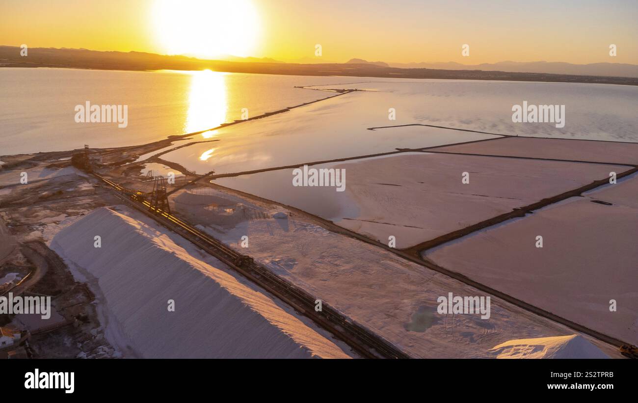 Stunning aerial view of the salt evaporation ponds and processing plant ...