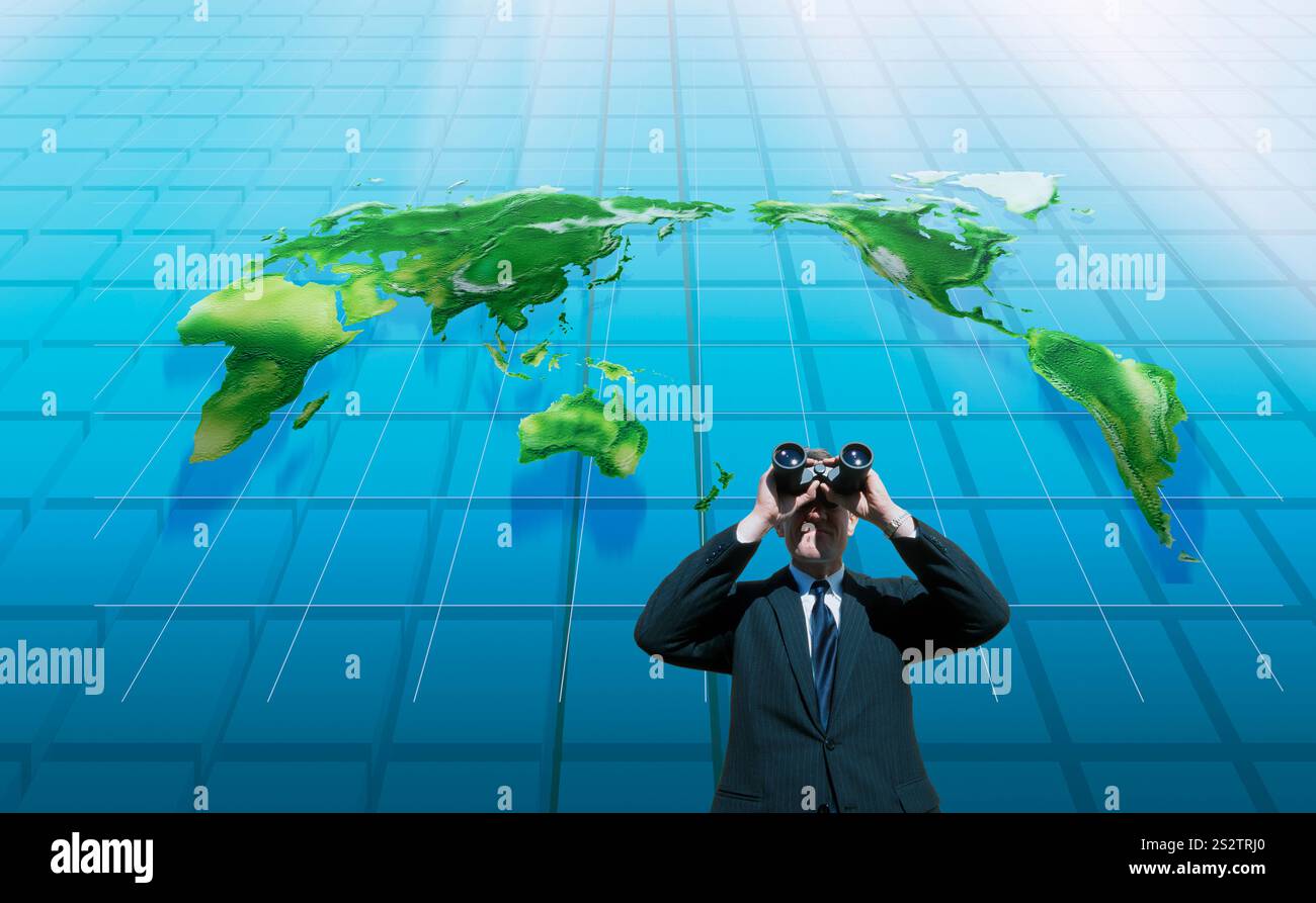 World map and white man Stock Photo - Alamy