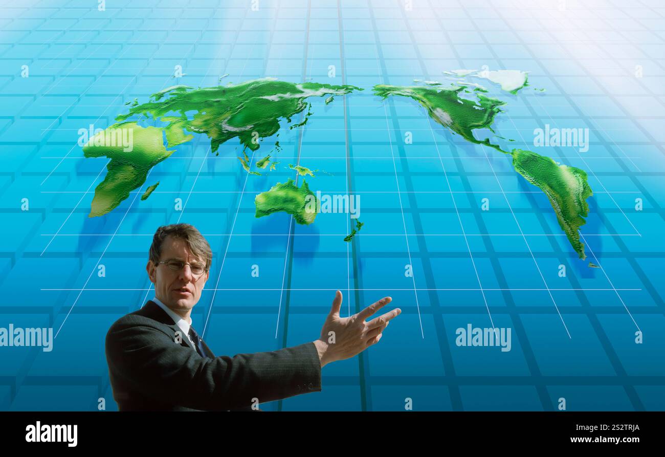 World map and white man Stock Photo - Alamy