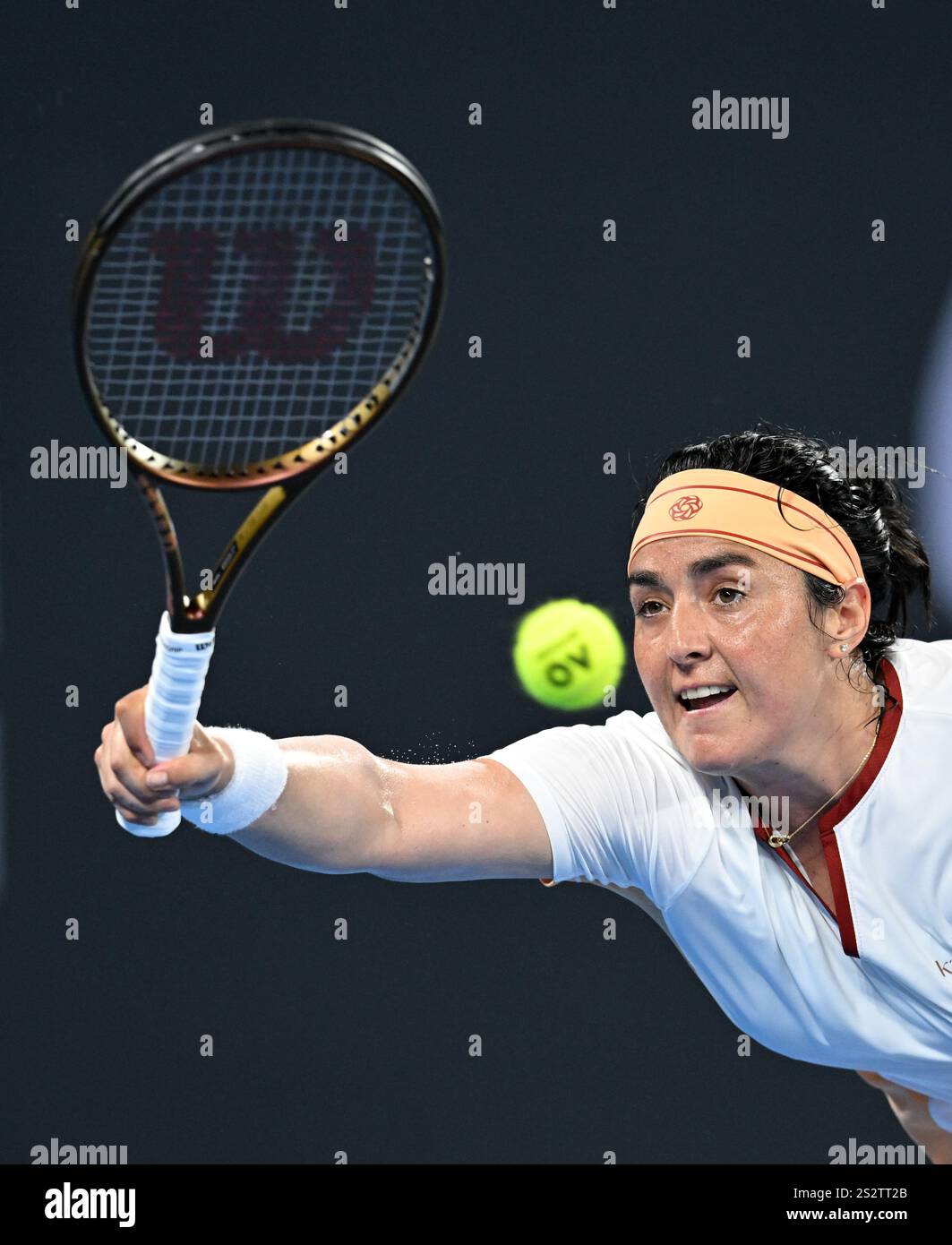 Ons Jabeur of Tunisia in action during the Brisbane International match between Ons Jabeur of ...