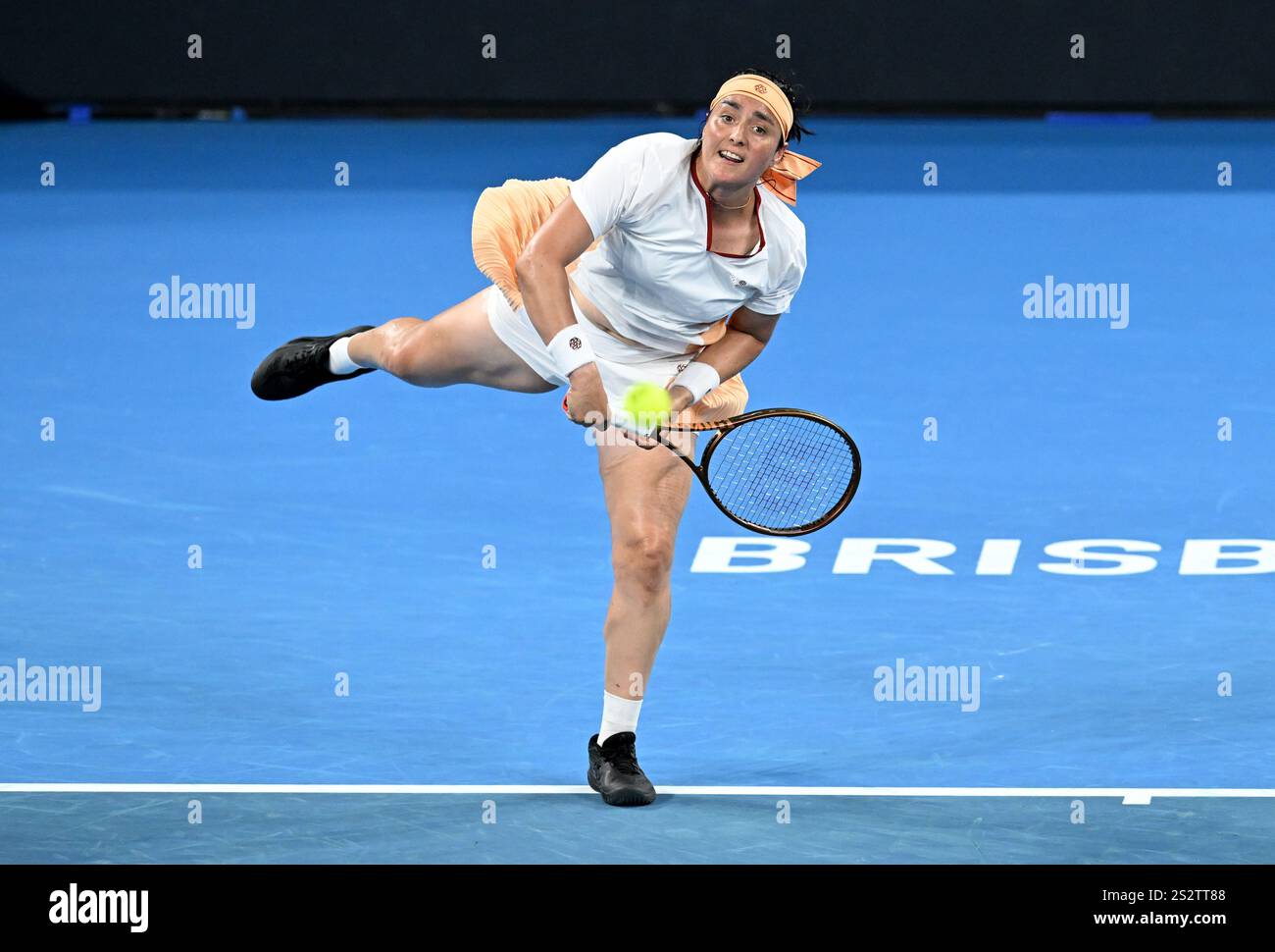 Ons Jabeur of Tunisia in action during the Brisbane International match between Ons Jabeur of ...