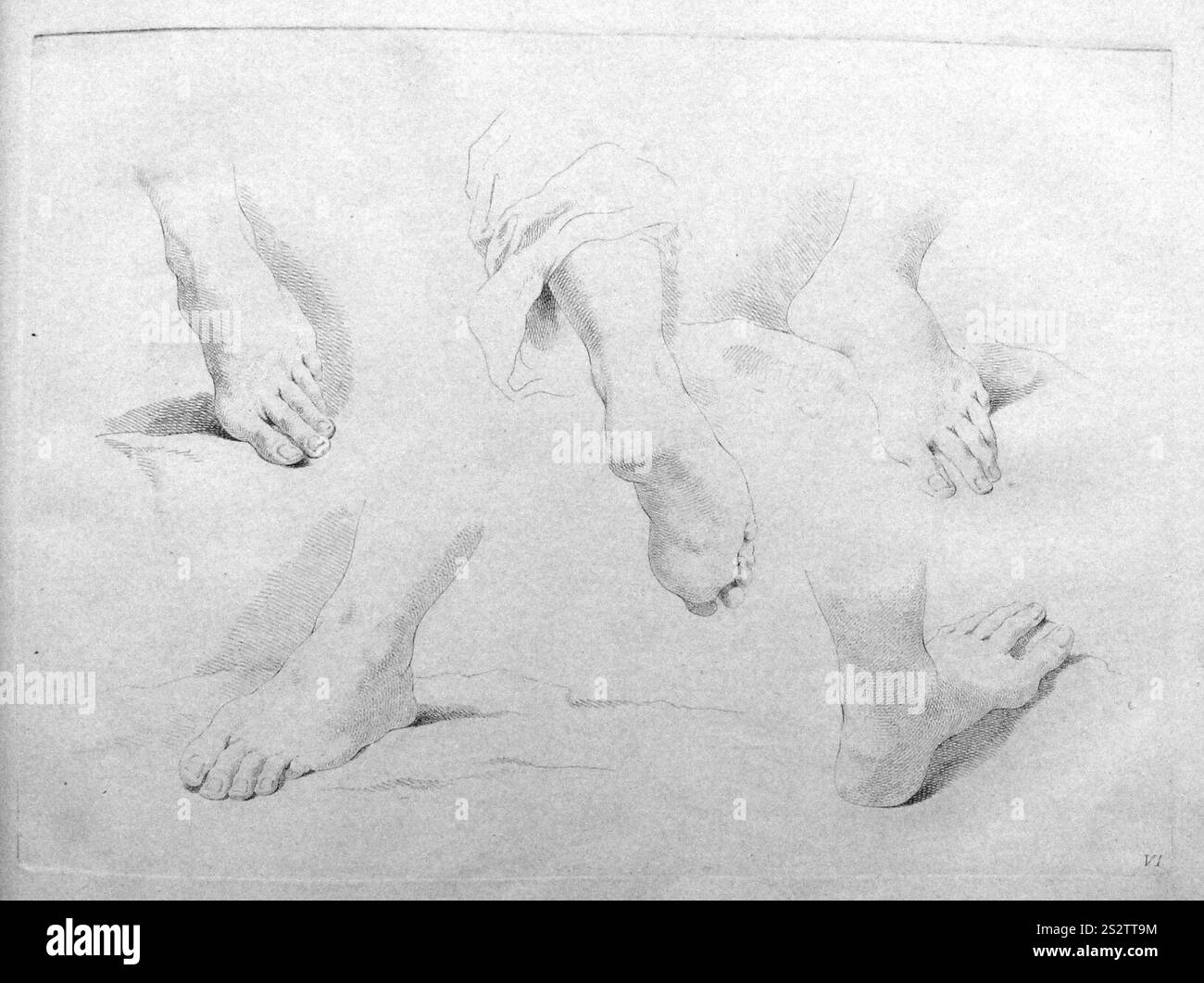 Francesco Bartolozzi - Plate 6 Five studies of feet seen from various ...