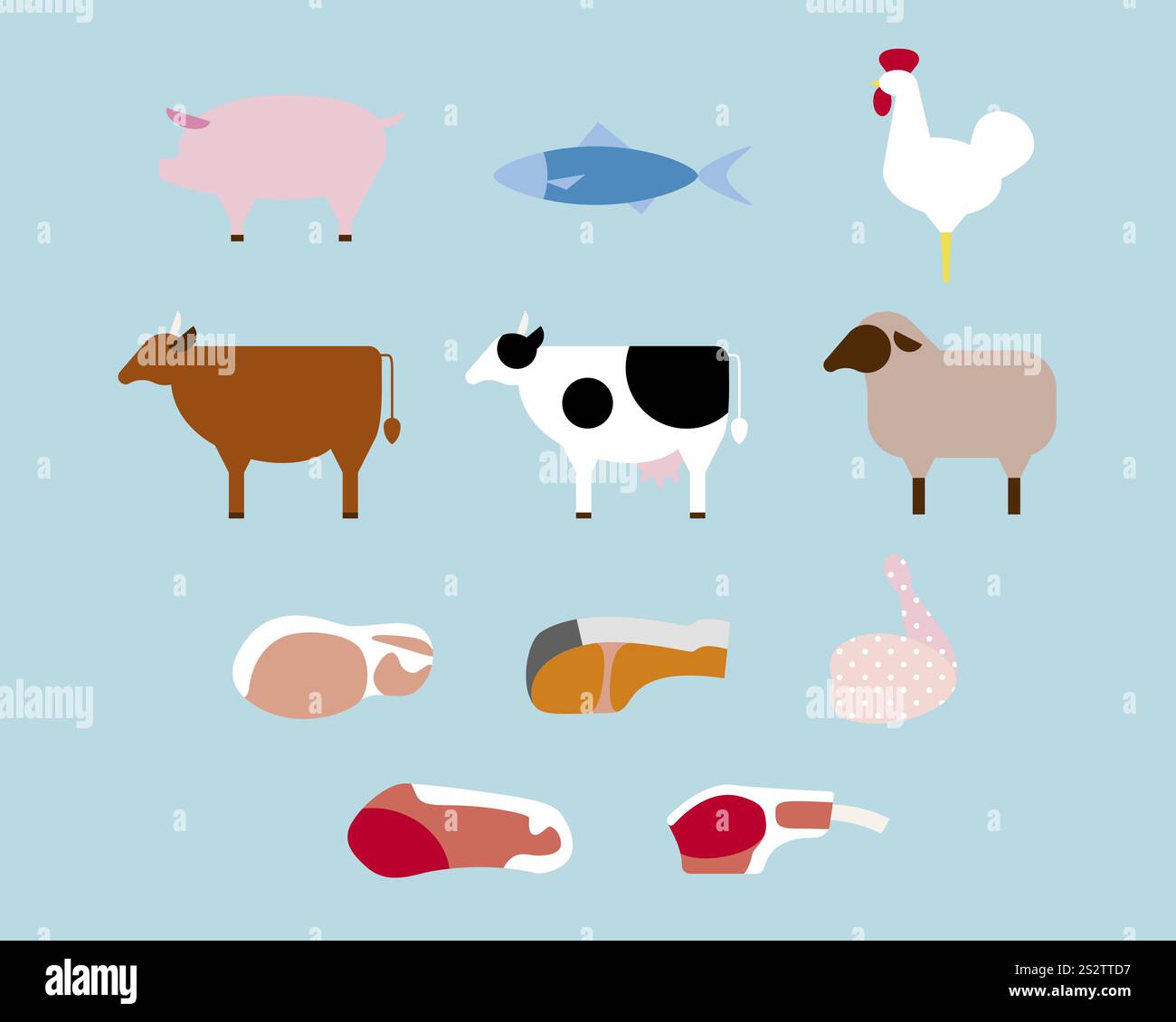 Edible animals, meat Stock Photo - Alamy