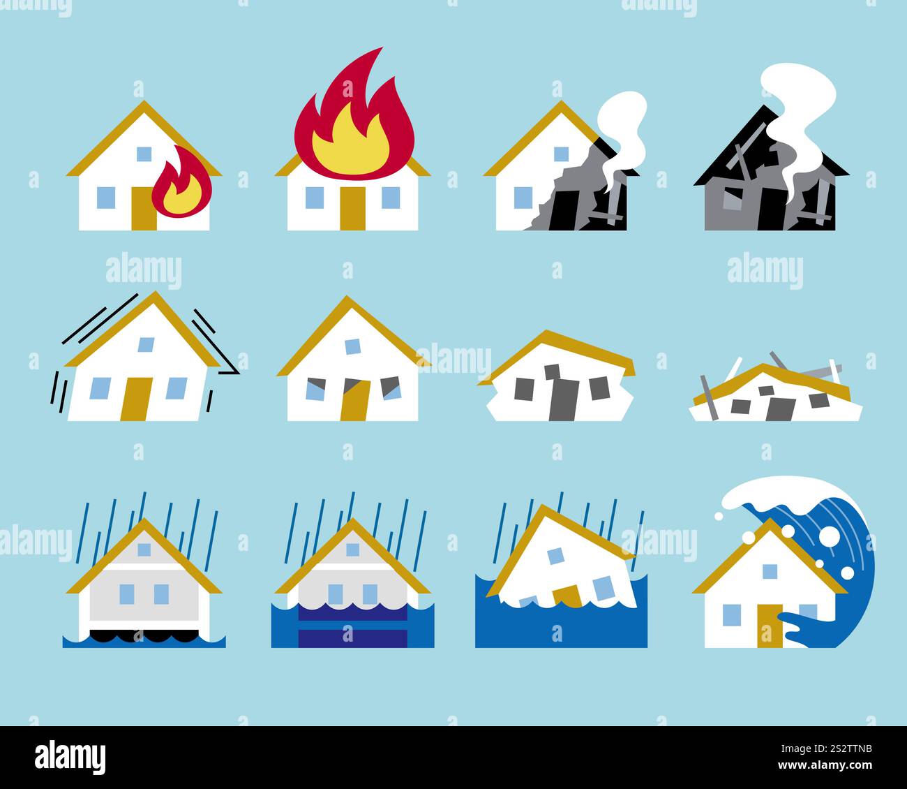 Disaster damage icon set Stock Photo - Alamy