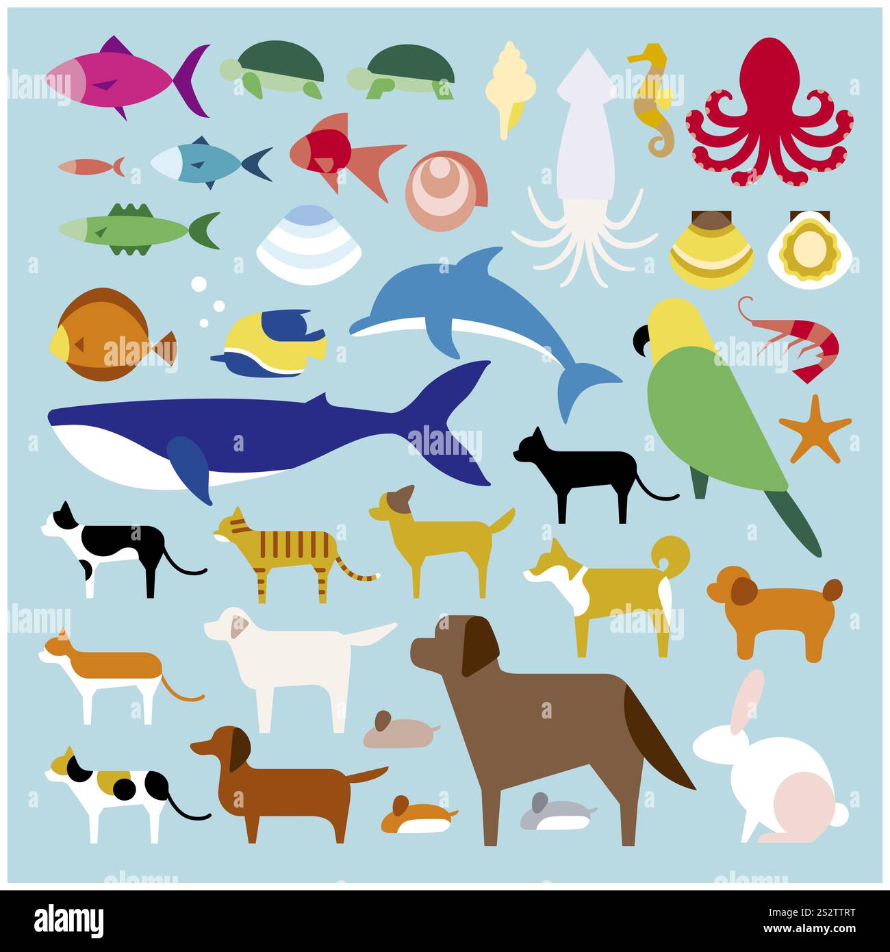 Set of land and sea creatures Stock Photo - Alamy