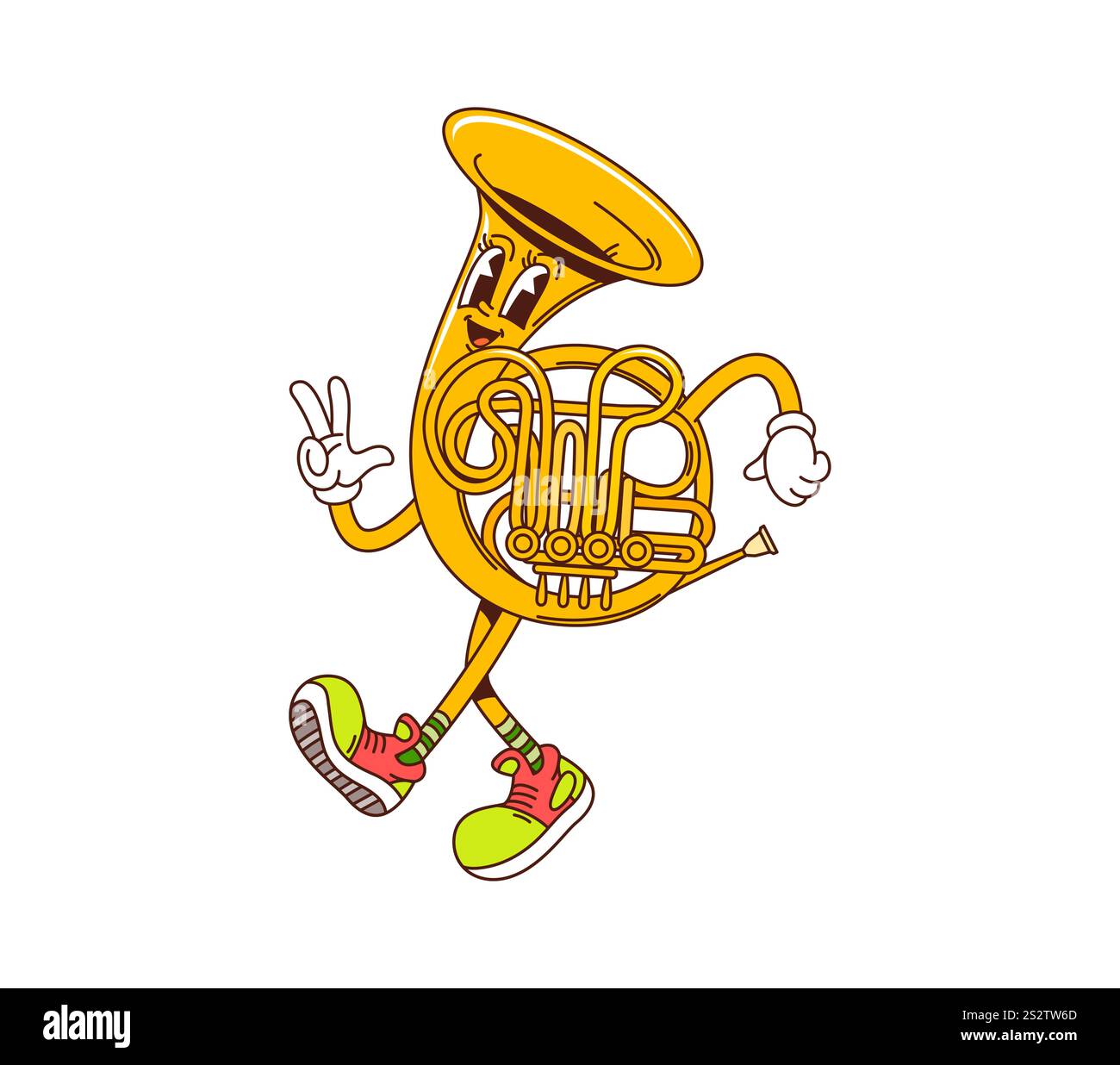 Cartoon french horn groovy musical instrument character. Isolated ...
