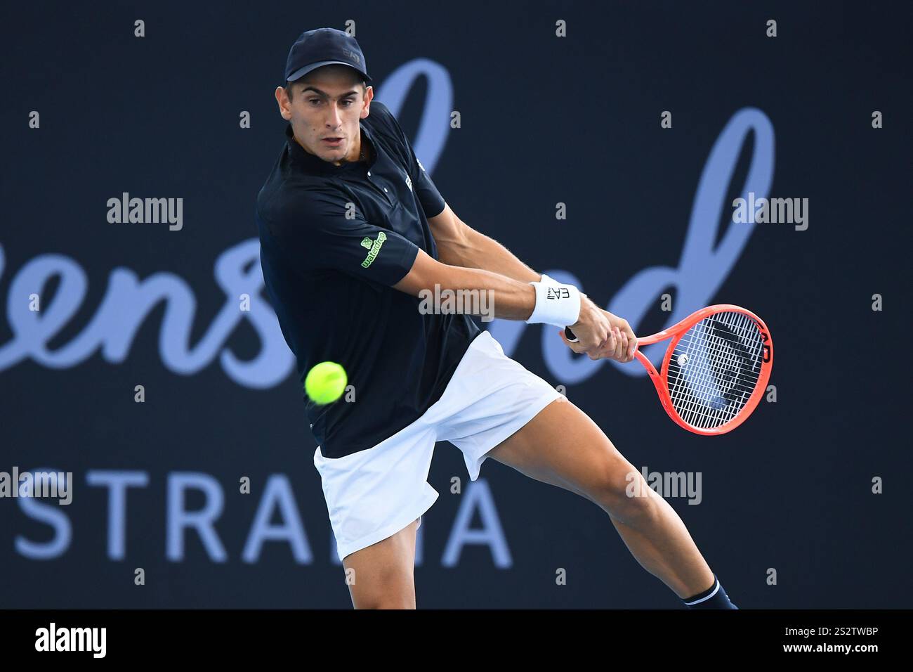 Brisbane, Australia. 31st Dec, 2024. Matteo Arnaldi of Italy plays a ...