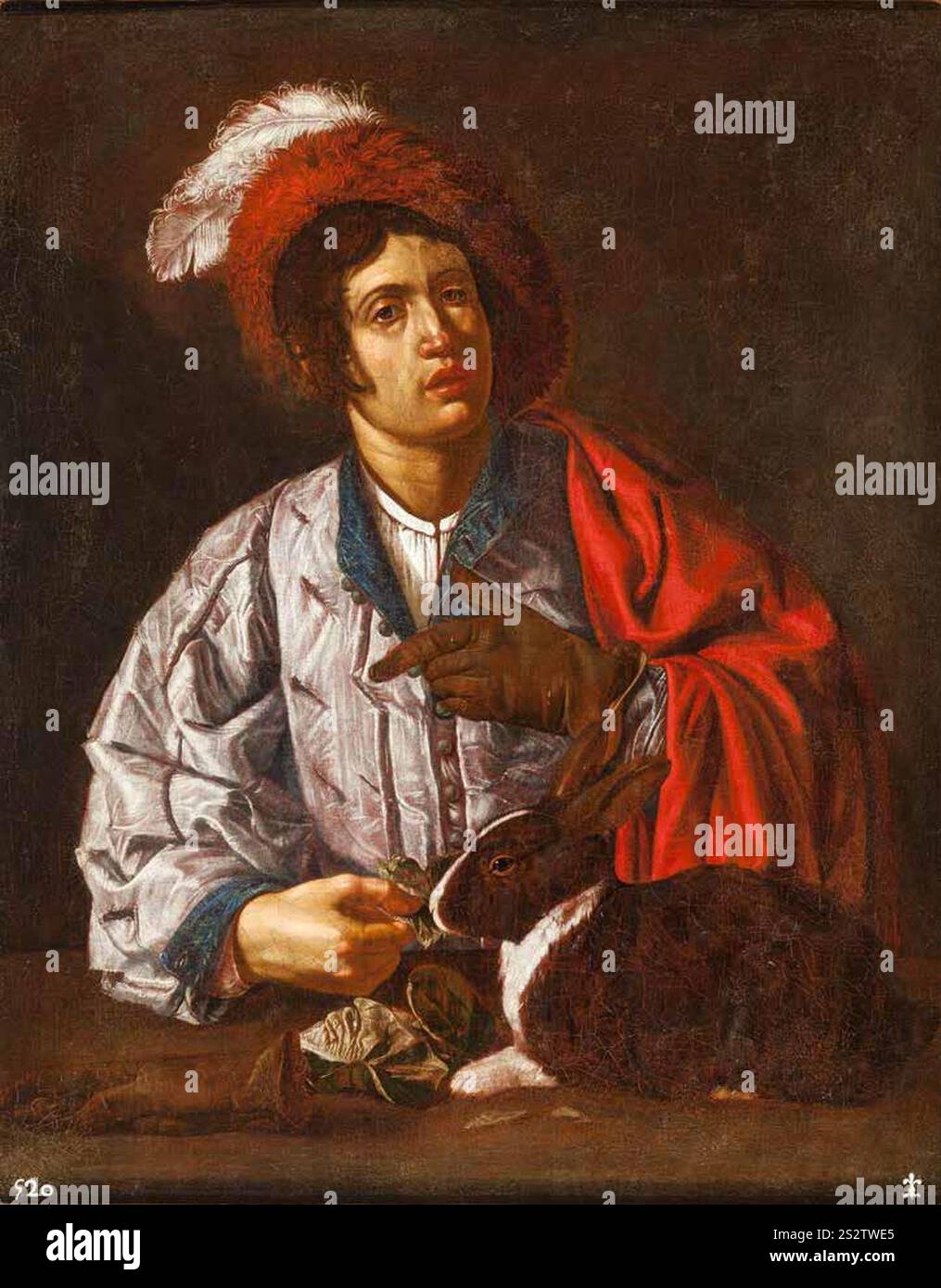 Francesco Boneri known as Cecco del Caravaggio, Man with Rabbit (oil on ...