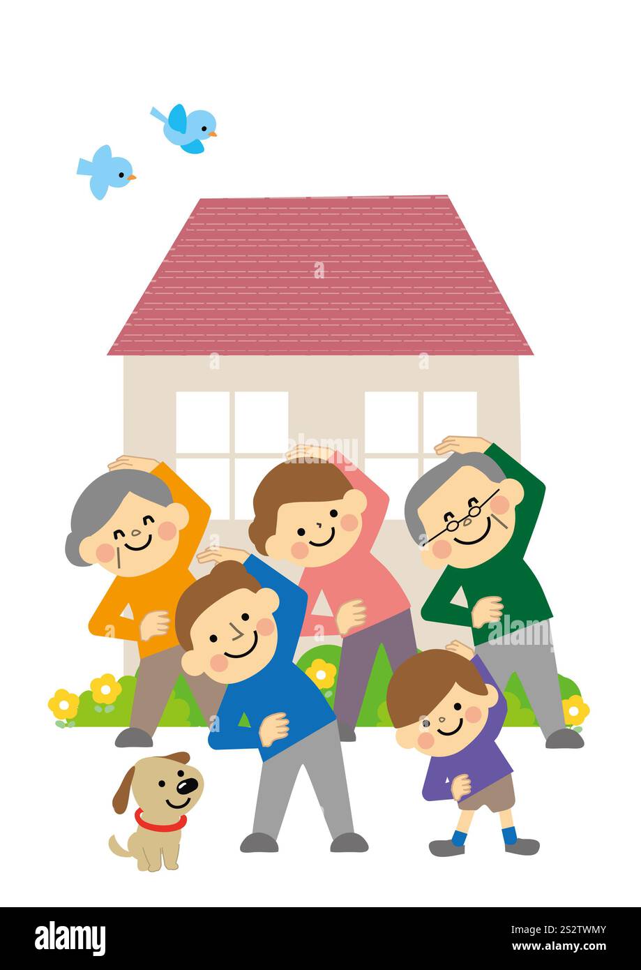 Three-generation family doing radio exercises Stock Photo - Alamy