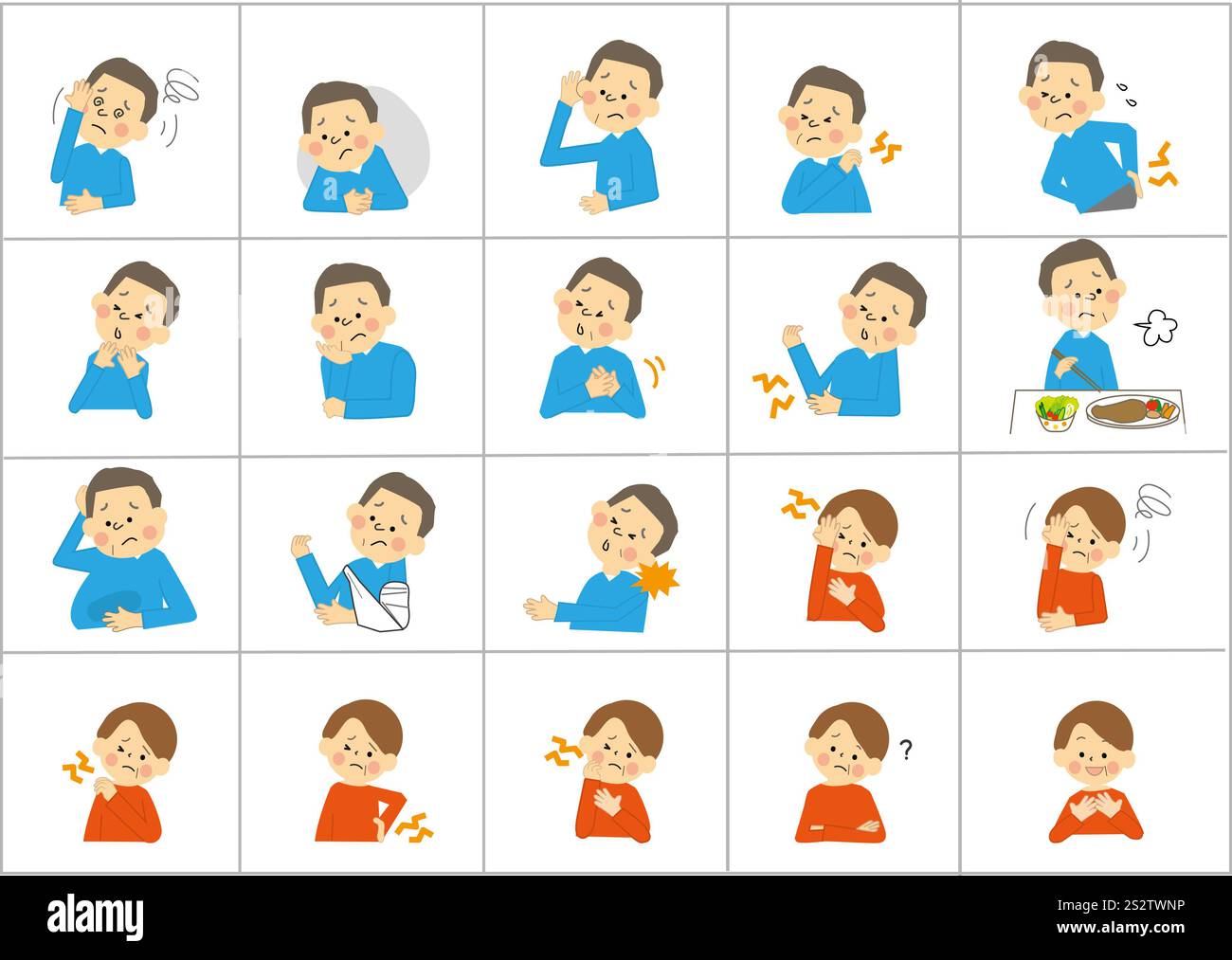 Man and woman in poor physical condition Icons Stock Photo - Alamy