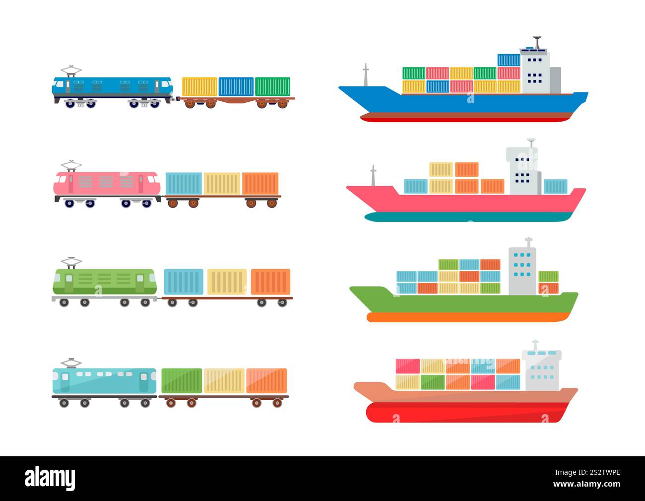 Freight ship and goods train Stock Photo - Alamy