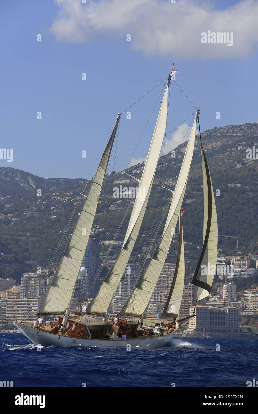 90-year-old sailing yacht Three-masted topsail schooner XARIFA sails ...