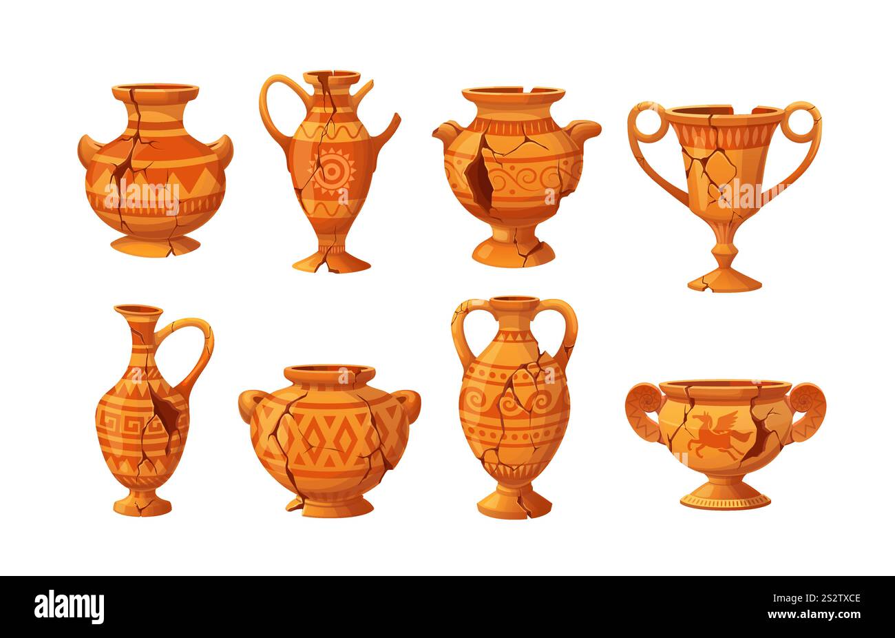 Antique vases or ancient Greek jug pitchers and ceramic amphora pots ...