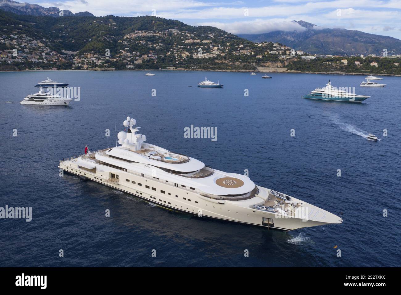 Aerial view of 115 metre motor yacht PELORUS, built in 2003 by the ...