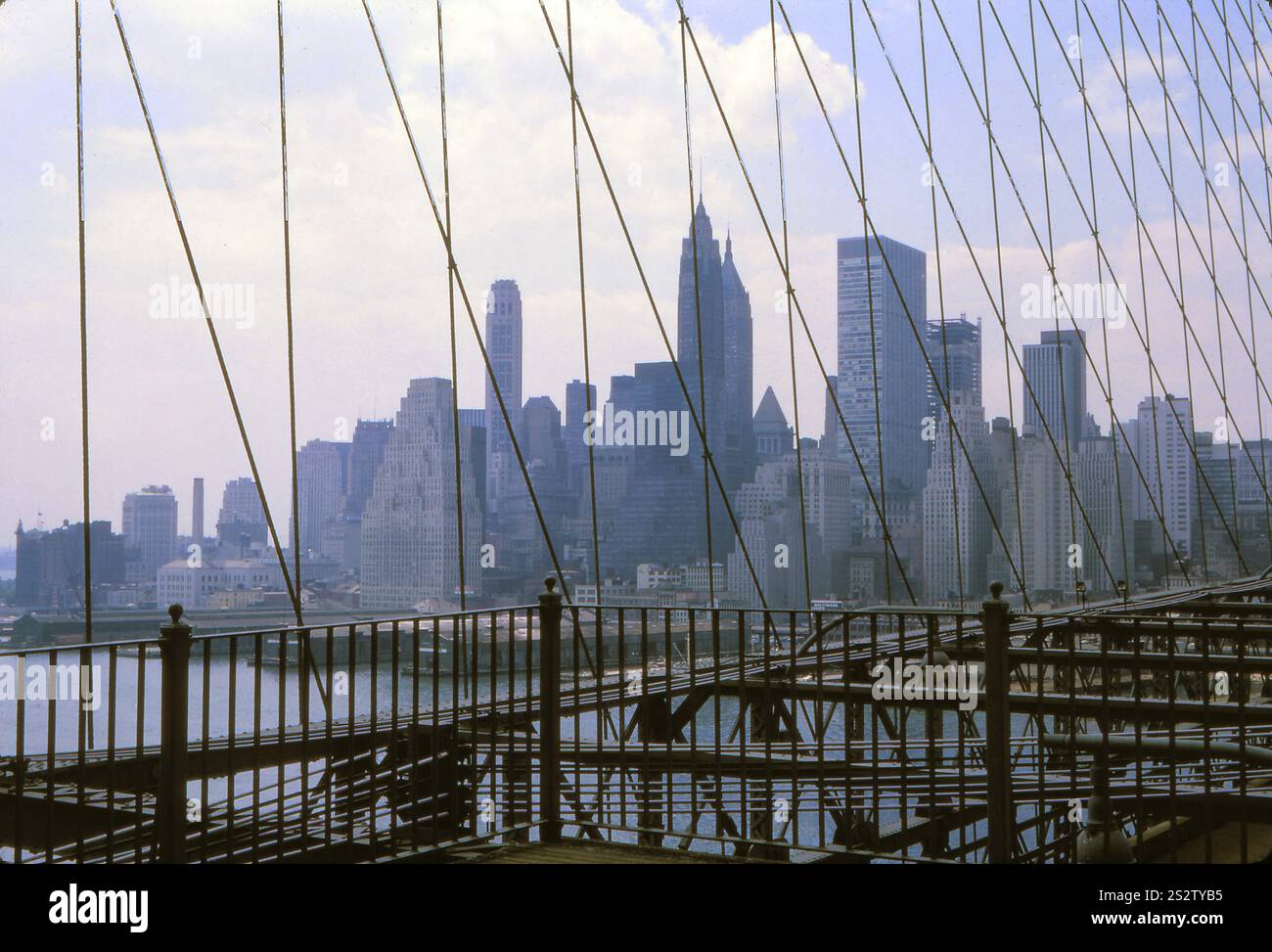 New York in 1966, view of downtown Manhattan from the Brooklyn Bridge ...