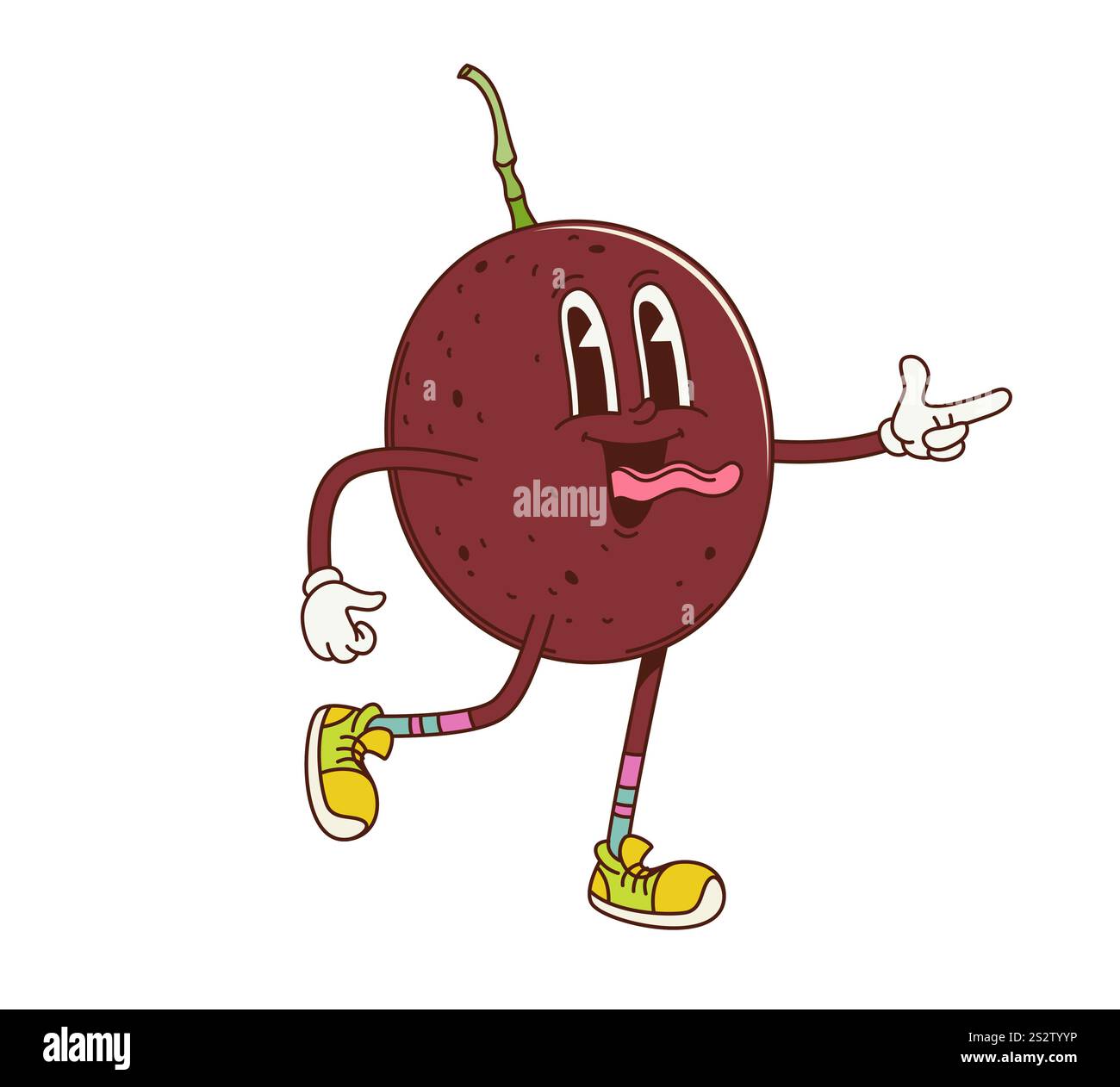 Cartoon retro groovy passion fruit character. Isolated vector funky ...