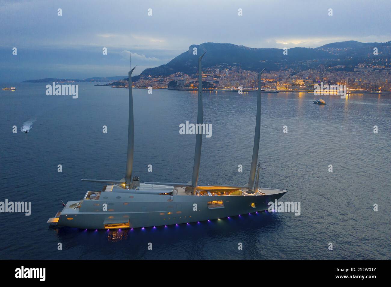 Aerial view 143 metre long Sailing Yacht A, largest sailing yacht in ...