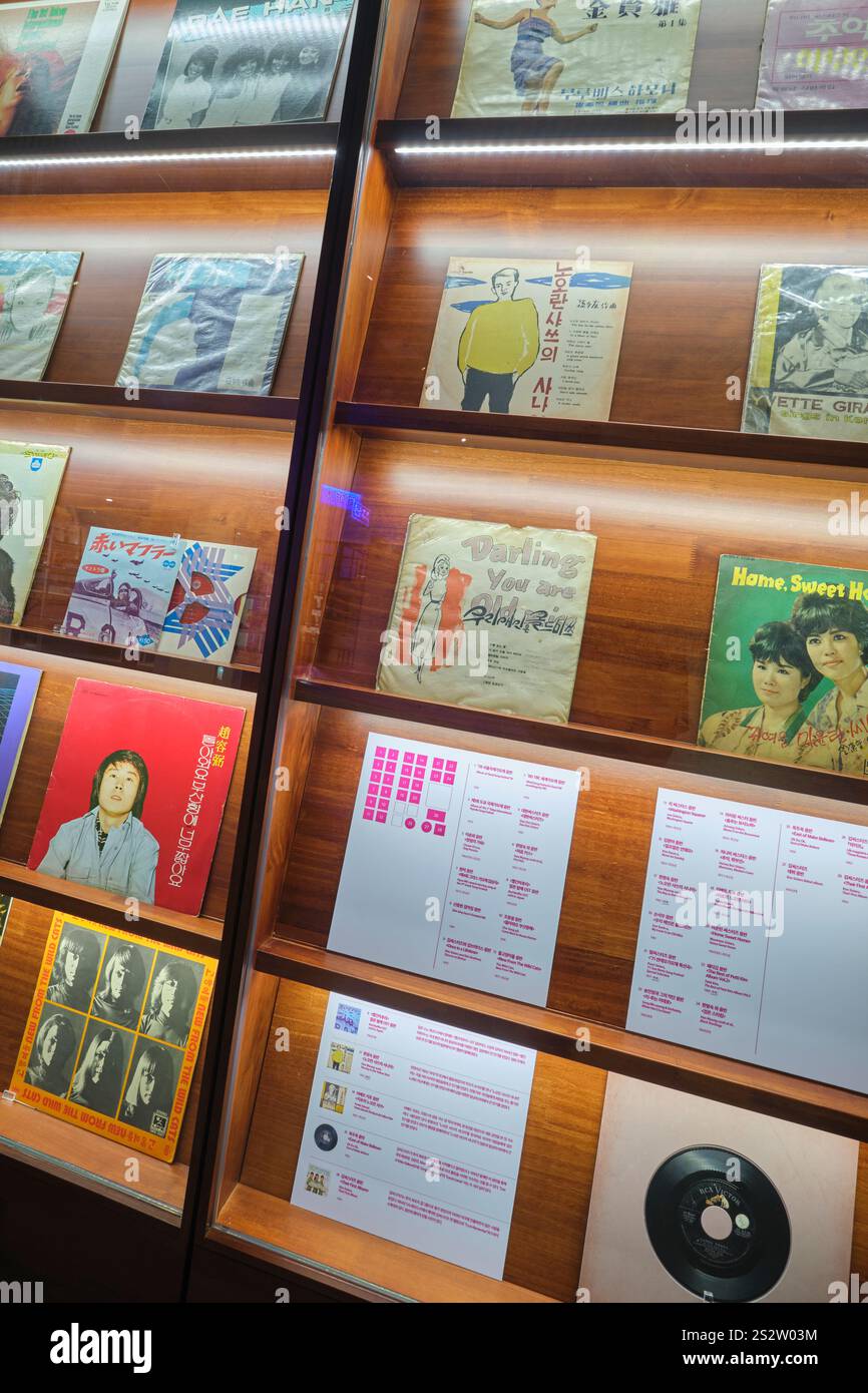 Recreation of an old record store with vinyl albums, Lps. In a pop ...