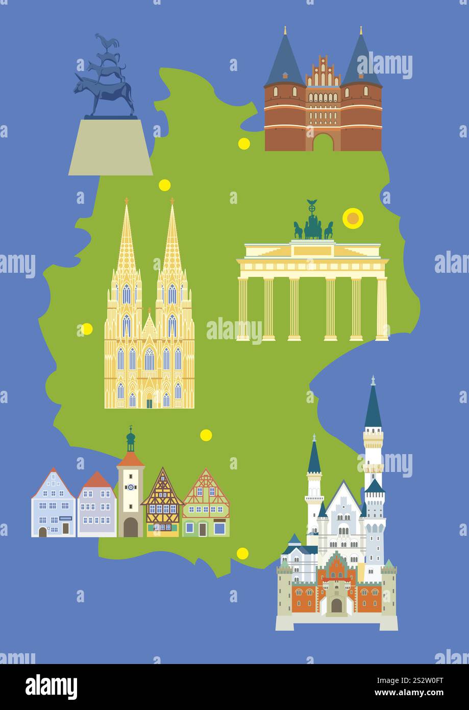 Set of German tourist attractions with map Stock Photo - Alamy