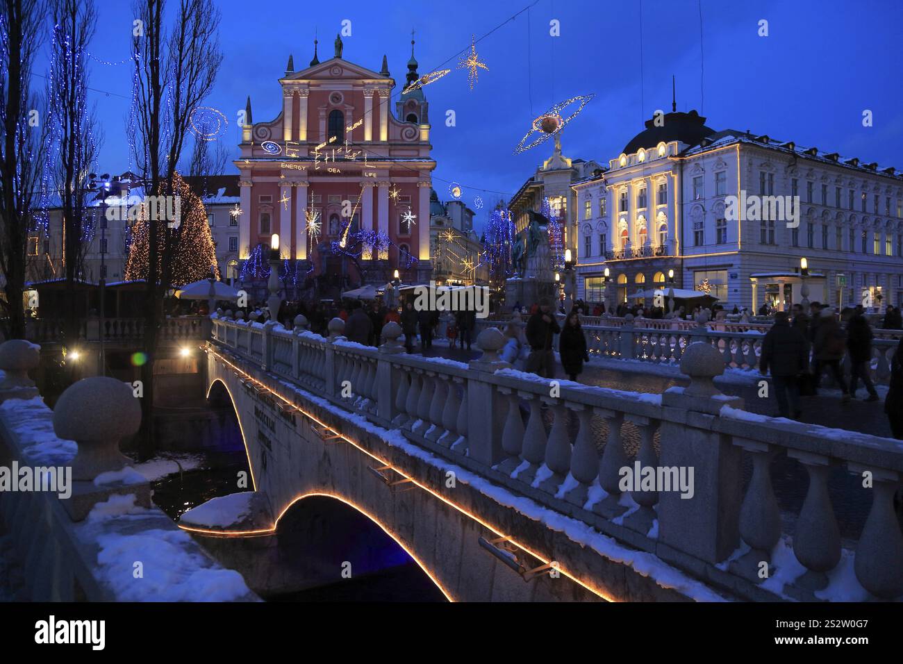 Presernov Square at Christmas time with the Church of the Annunciation ...
