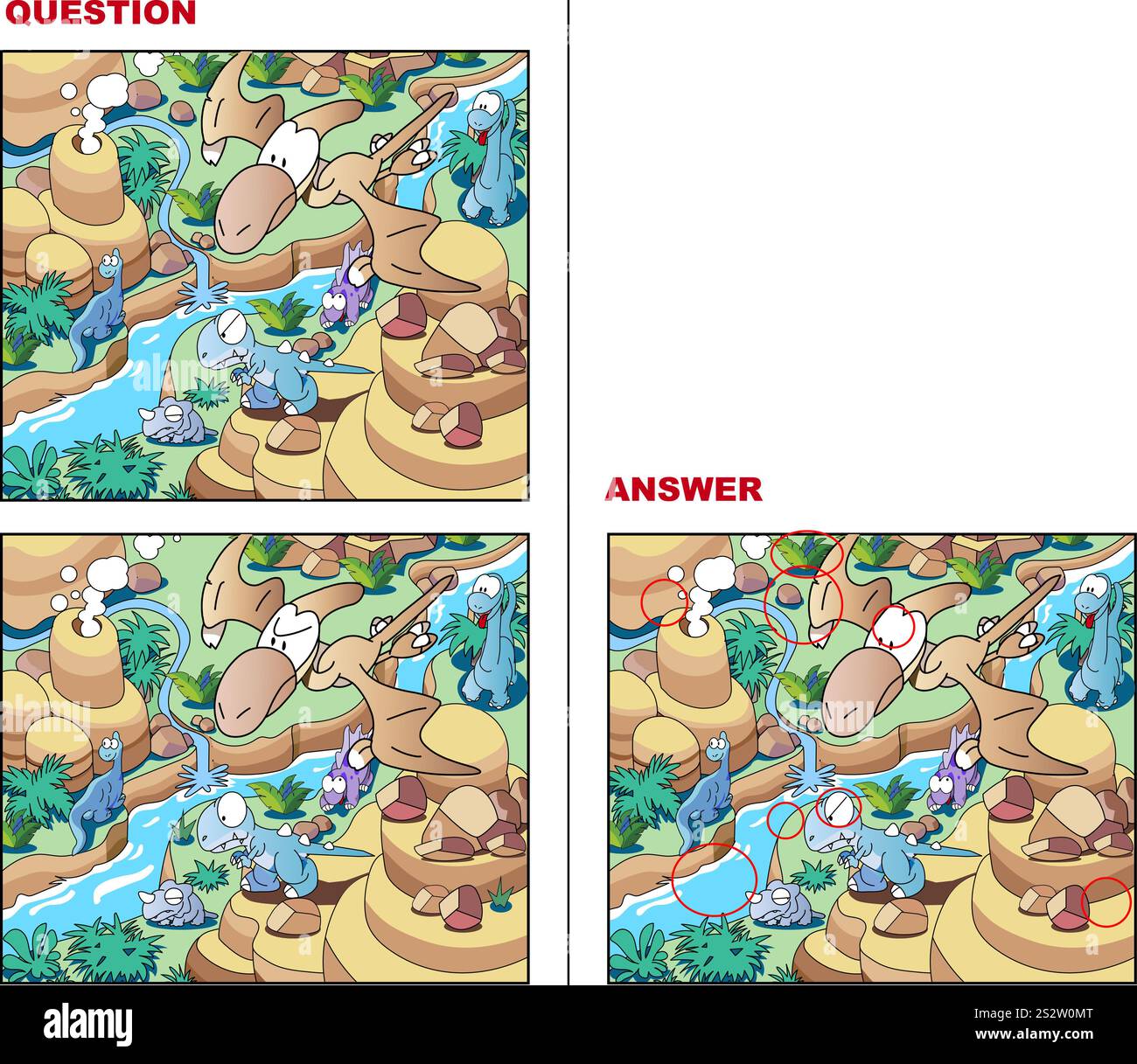 Dinosaur illustration error quiz Stock Photo - Alamy
