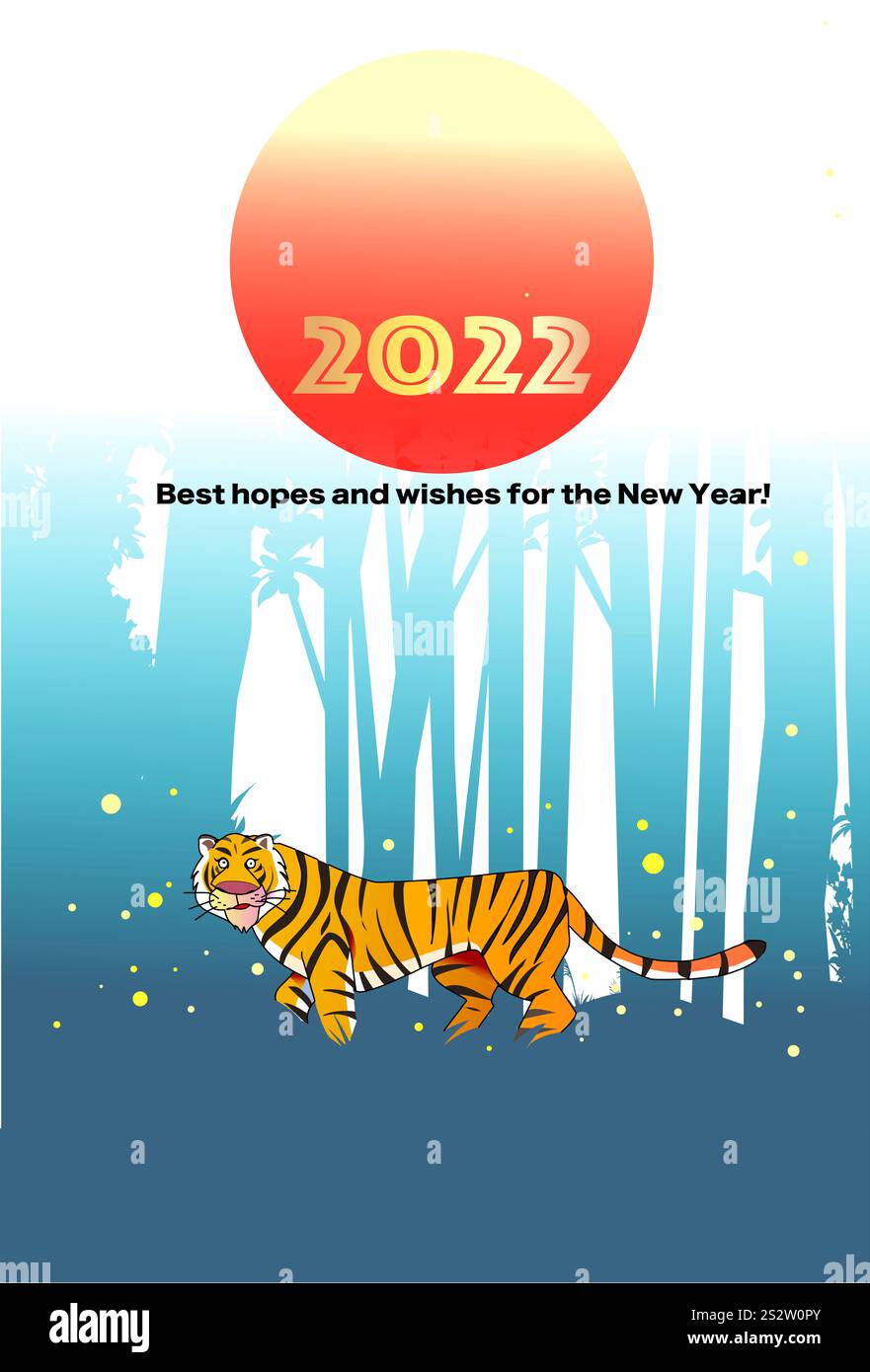 Template for New Year's card 2022, Tiger and jungle sunrise Stock Photo - Alamy