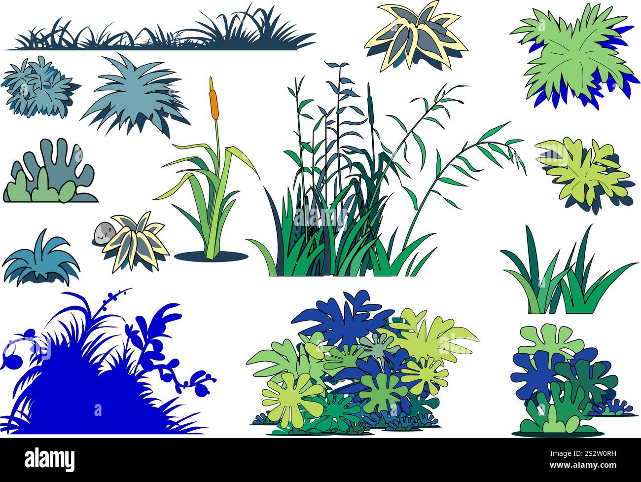 Collection of weeds and grass illustrations Stock Photo - Alamy