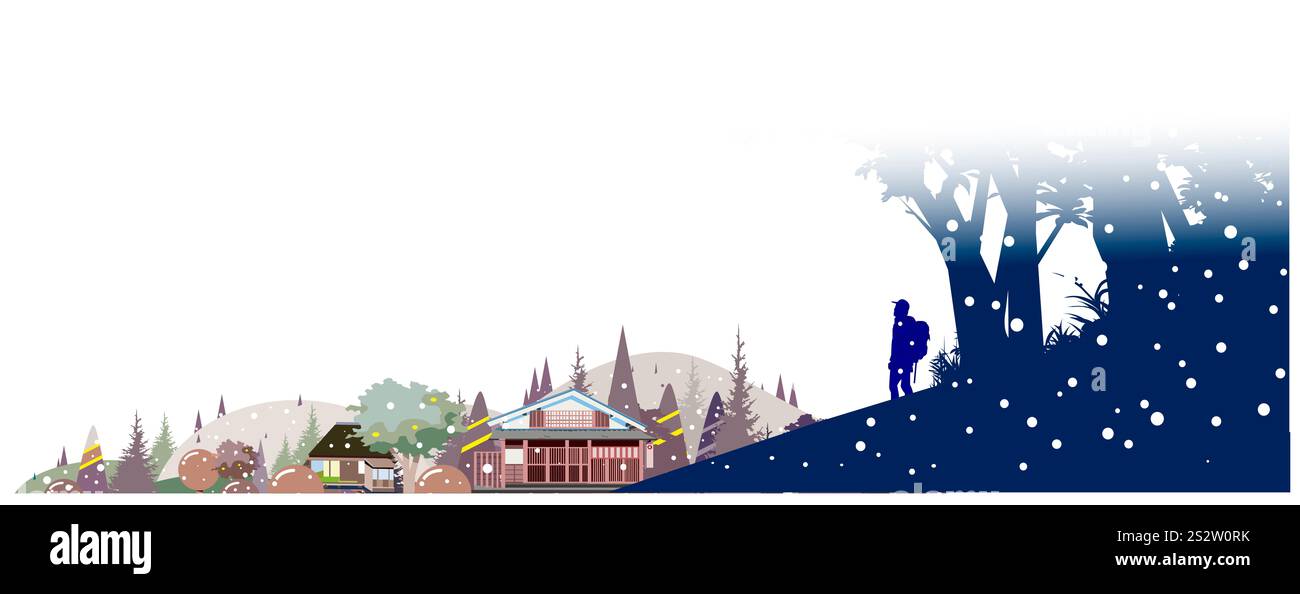 Snowy winter countryside with background of climbers Stock Photo - Alamy