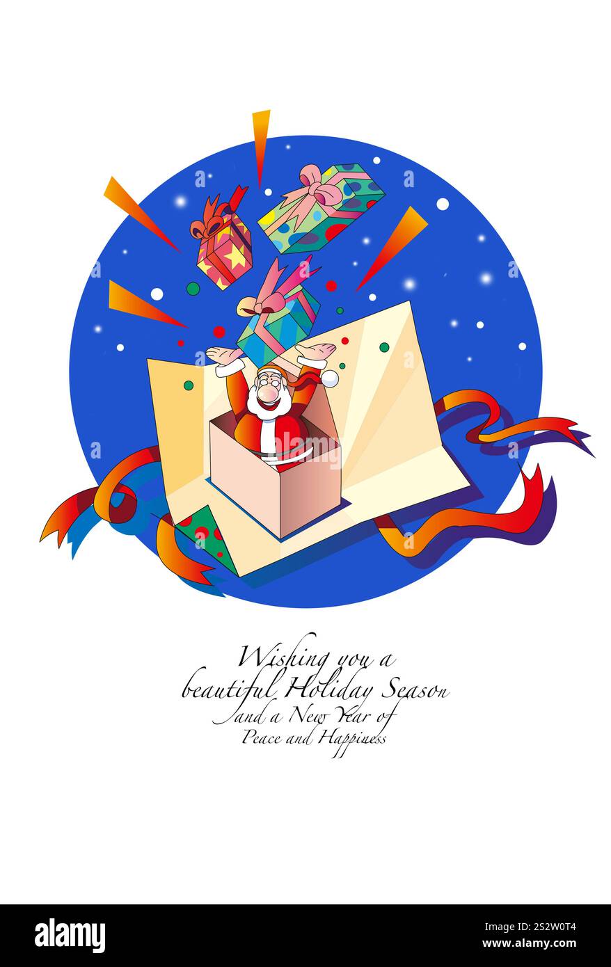 Christmas card,Father Christmas from inside a present Stock Photo - Alamy