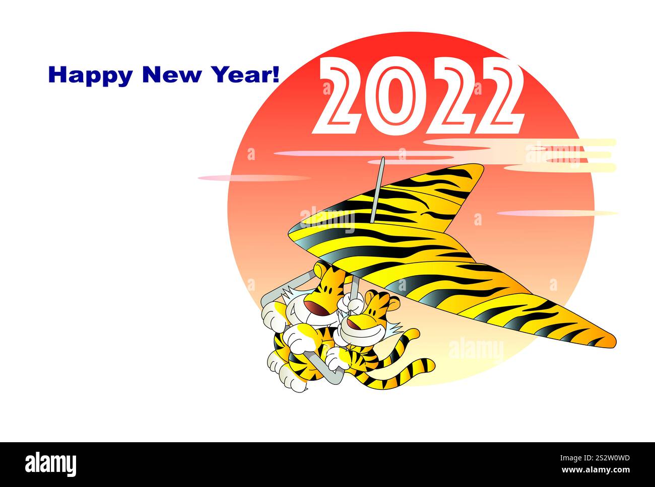 Nengajou template,Tiger hang glider and first sunrise of the year Stock ...