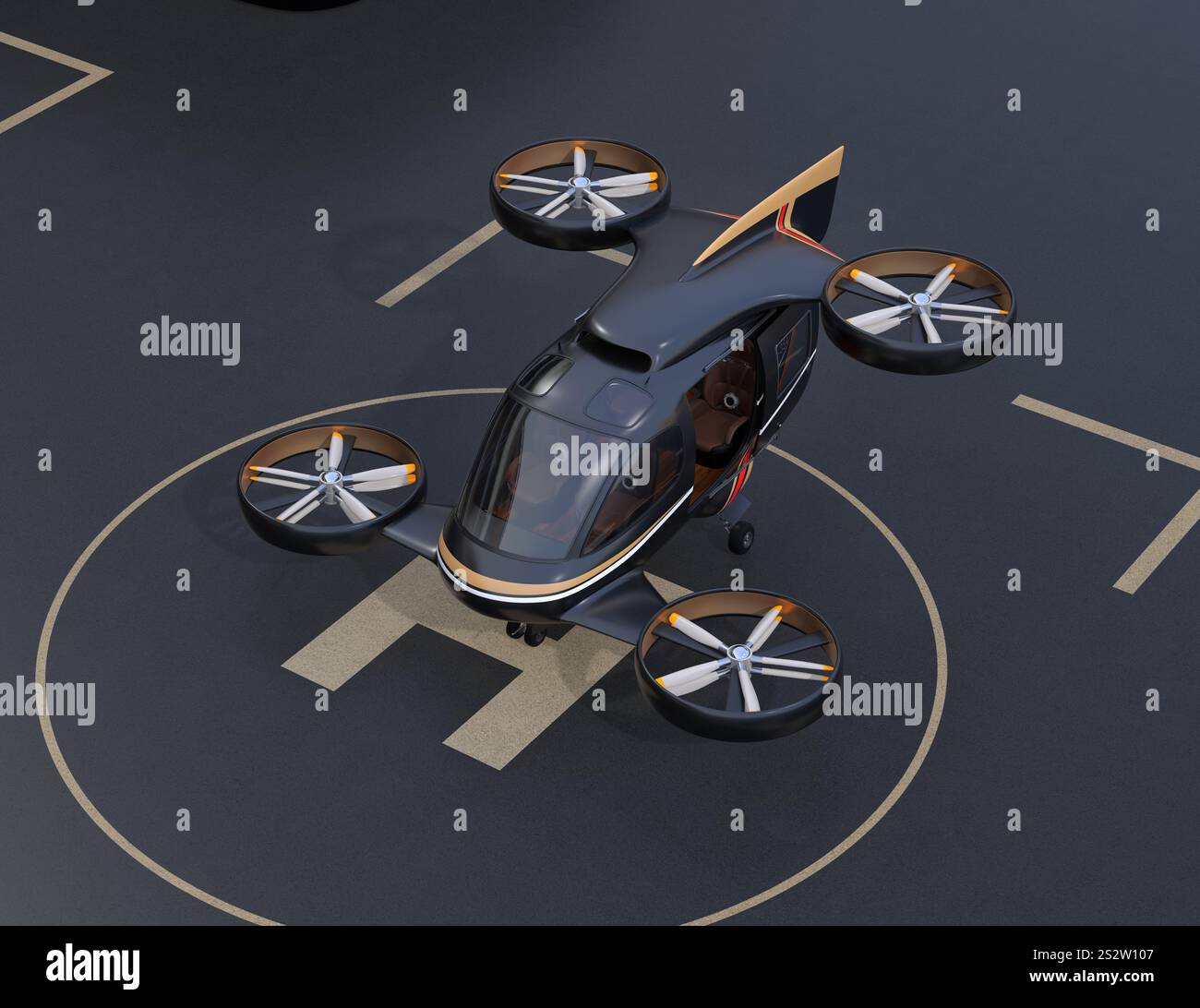 Large passenger drone waiting at a drone port. Flying taxi concept ...