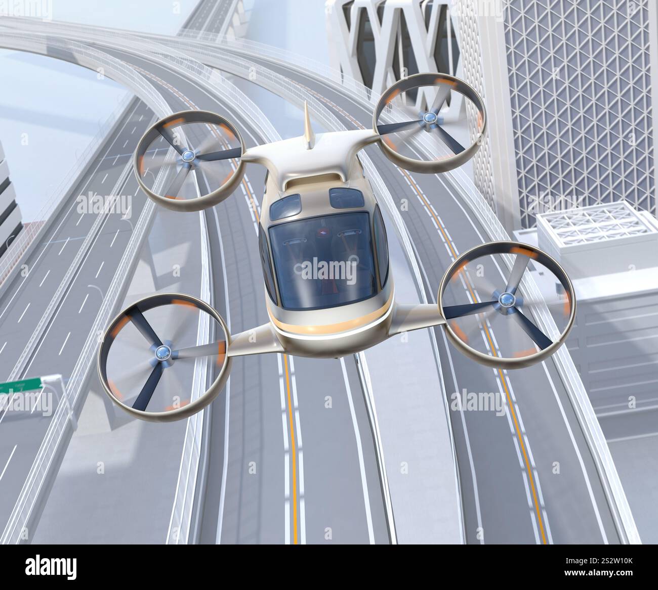 Frontal image of a flying car flying over a motorway Stock Photo - Alamy