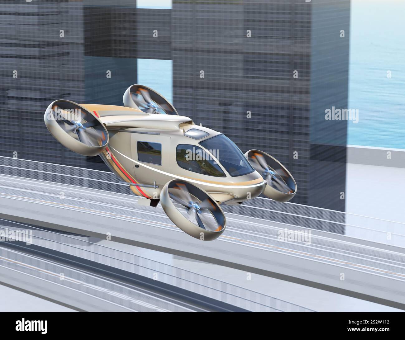 Image of a flying vehicle flying over a motorway Stock Photo - Alamy
