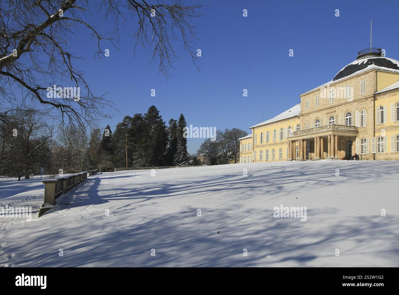 Snow-covered palace garden of Hohenheim Palace, University of Hohenheim ...