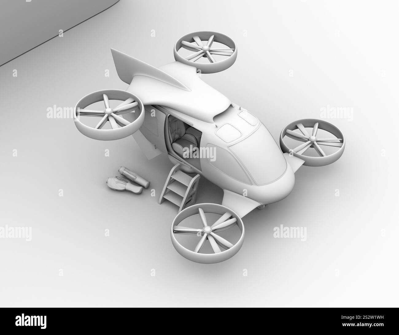 Clay-rendered image of a large passenger drone waiting at a drone port ...