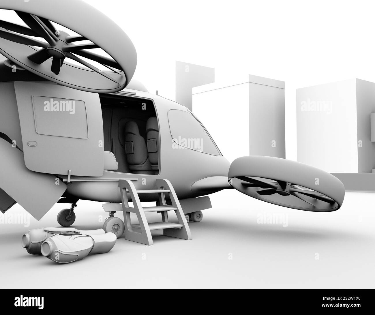 Clay-rendered image of a large passenger drone waiting at a drone port ...
