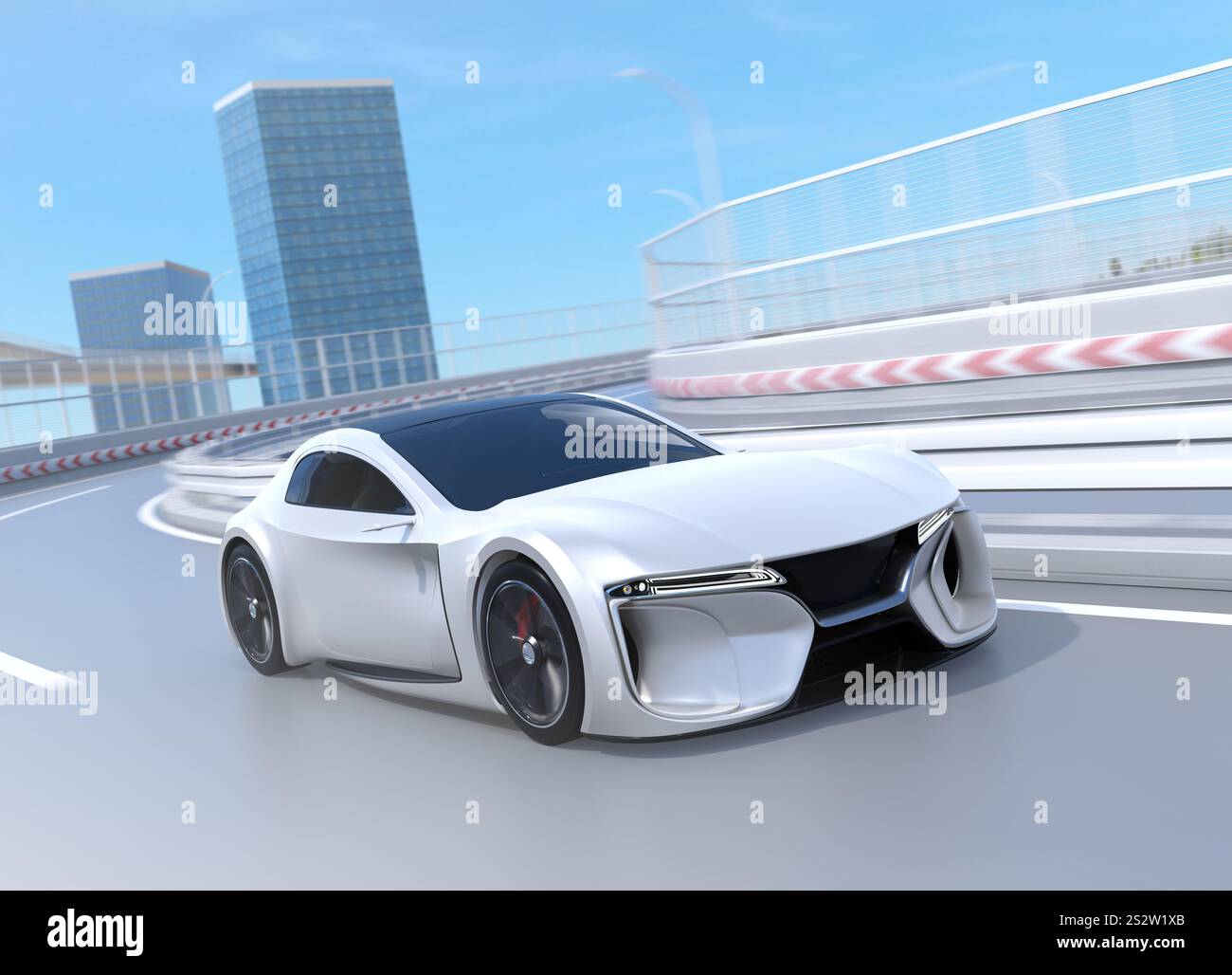 Image of an electric sports car accelerating from a bend on the Gulf ...