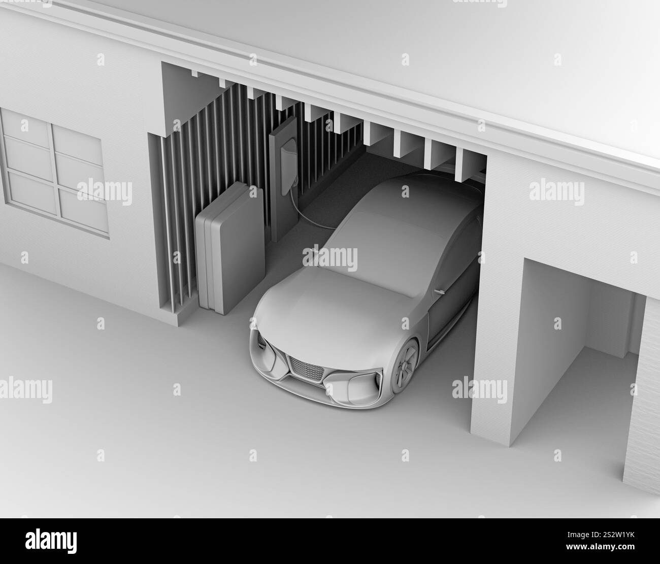 Clay rendering image of an electric sports car with solar panels ...