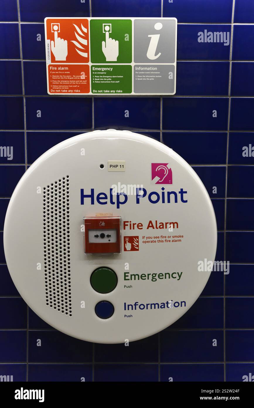 Help point at an underground station with emergency call button and ...
