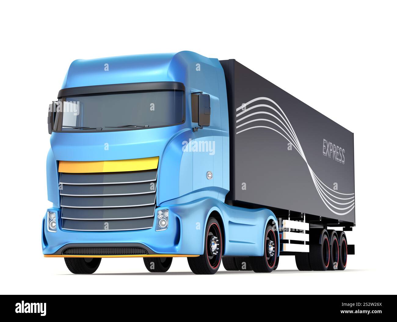 Image of metallic blue large electric truck with white background Stock ...