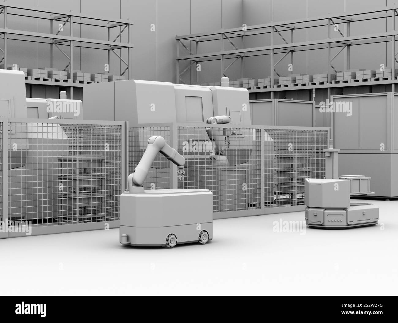 Clay rendering image of a smart factory with AGV unmanned guided ...