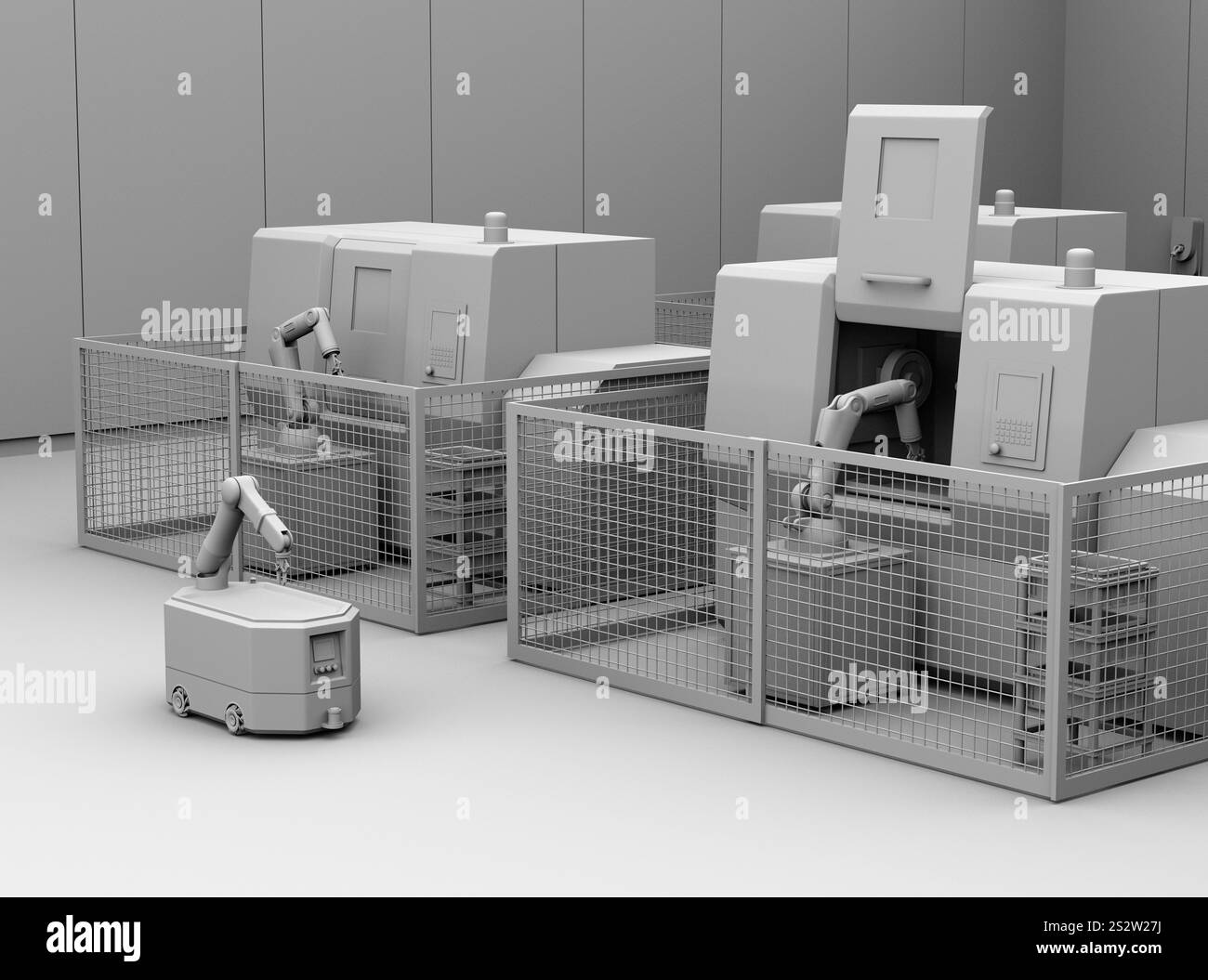 Clay rendering image of a smart factory with AGV unmanned guided ...