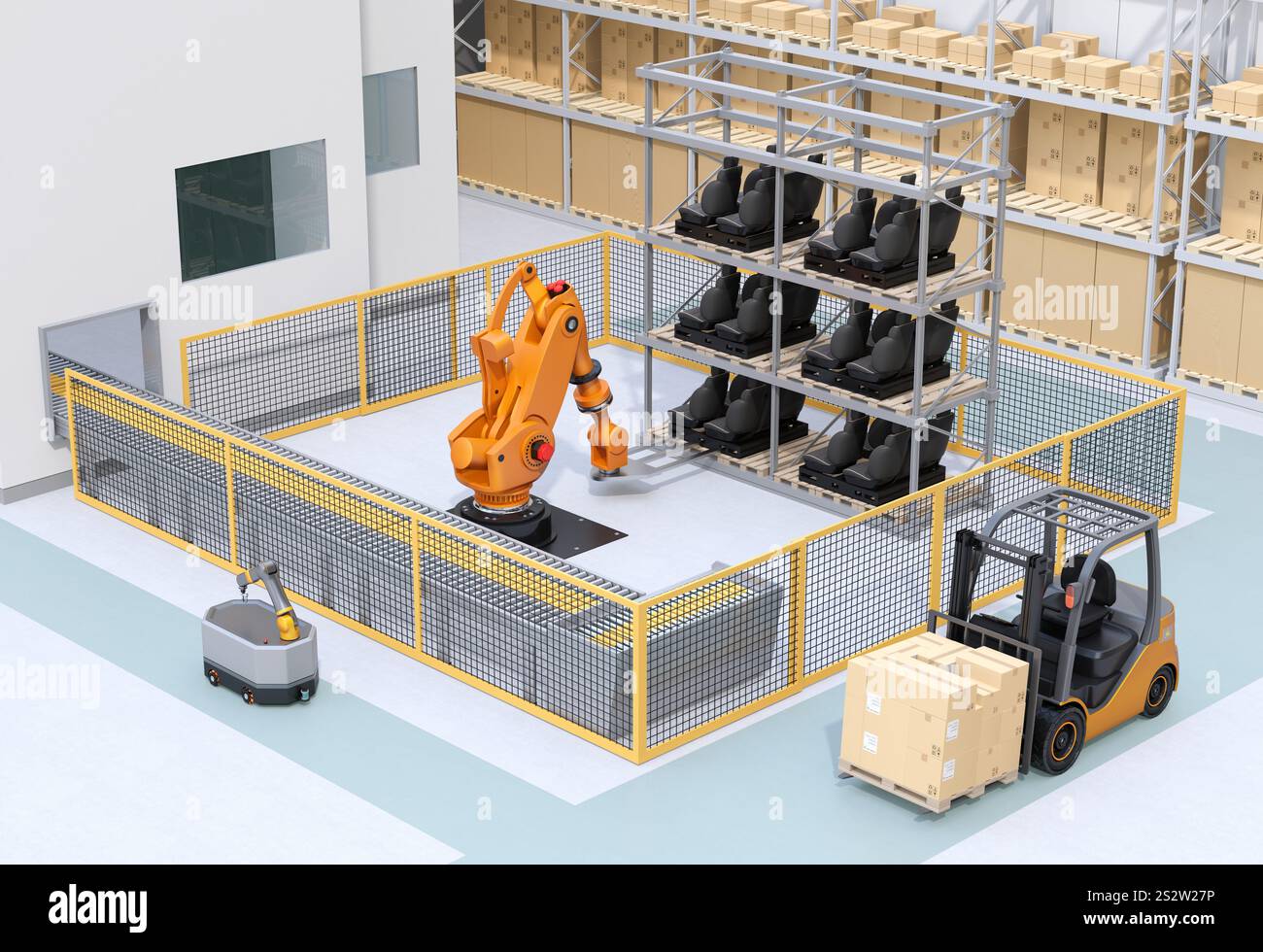 Concept image of a smart factory equipped with AGVs and large ...