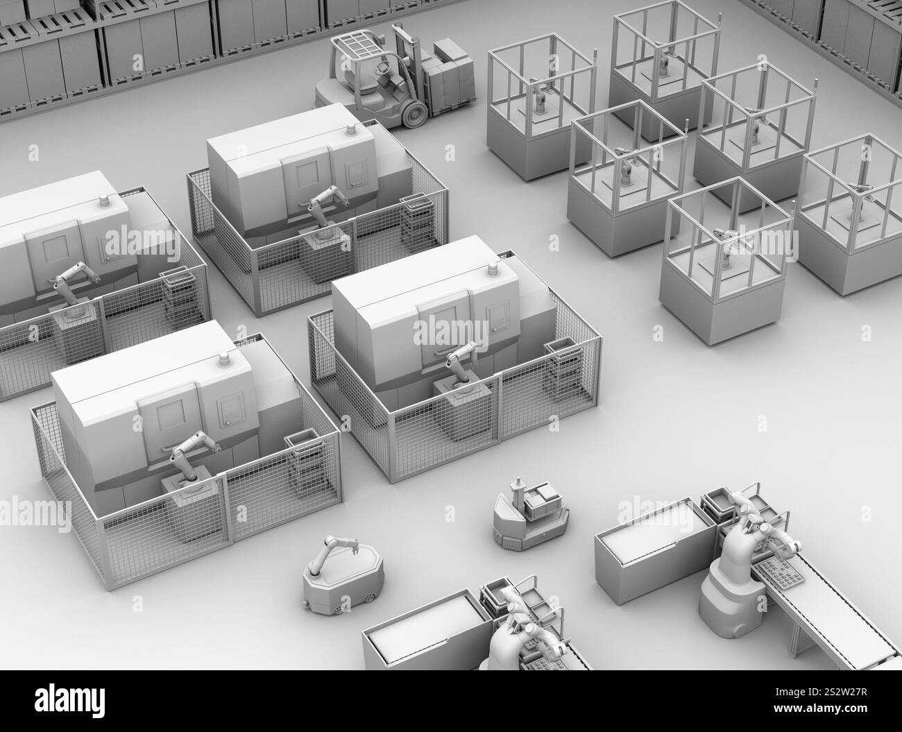 Clay rendering image of a smart factory with AGV unmanned guided ...