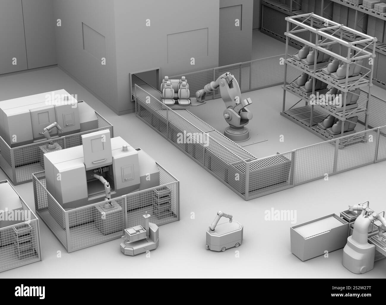 Clay rendering image of a smart factory with AGV unmanned guided ...