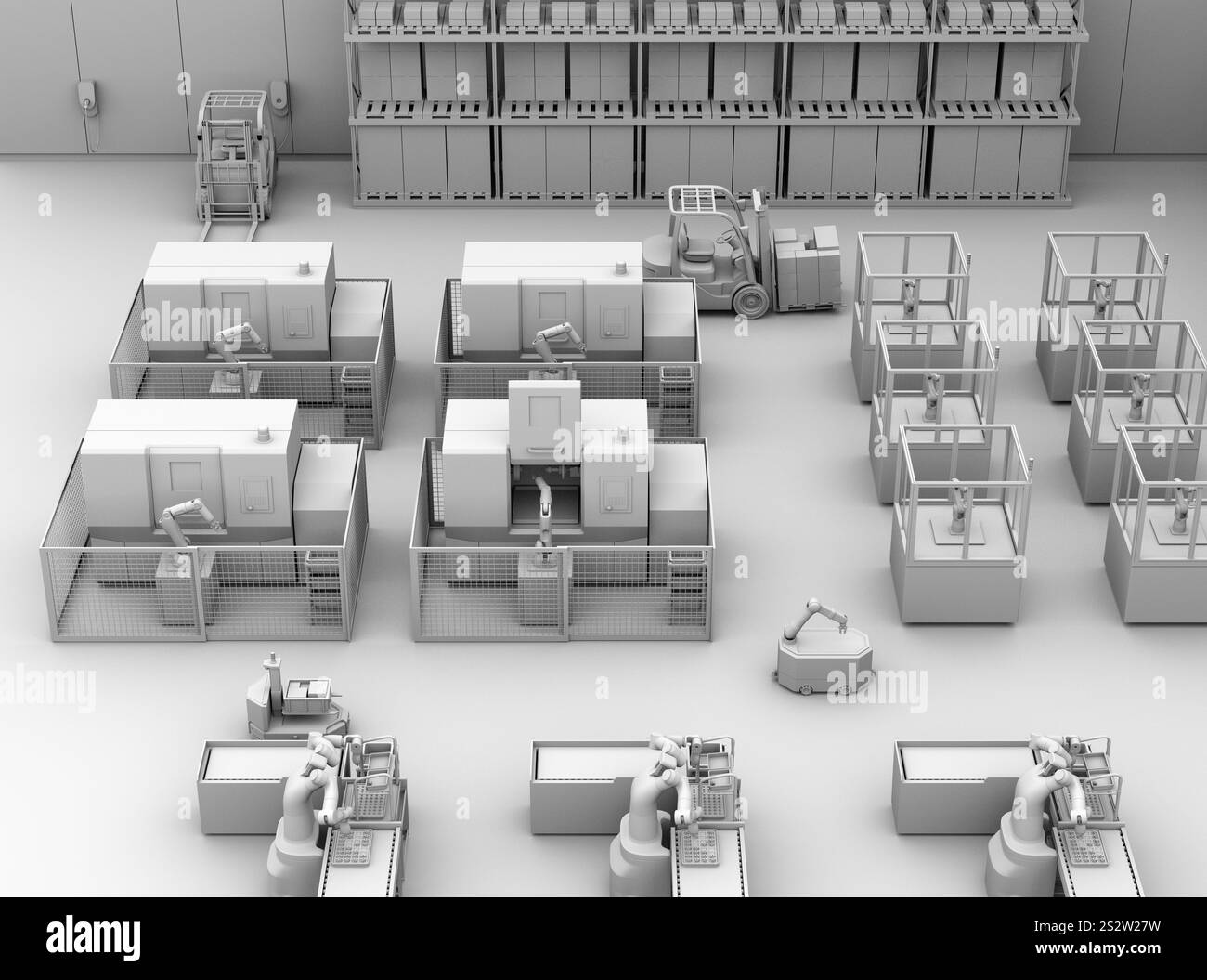 Clay rendering image of a smart factory with AGV unmanned guided ...