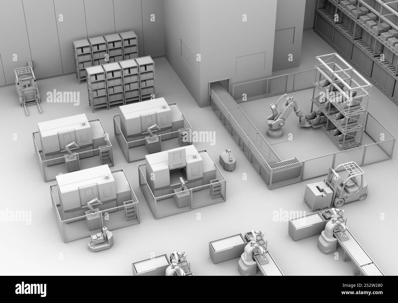 Clay rendering image of a smart factory with AGV unmanned guided ...