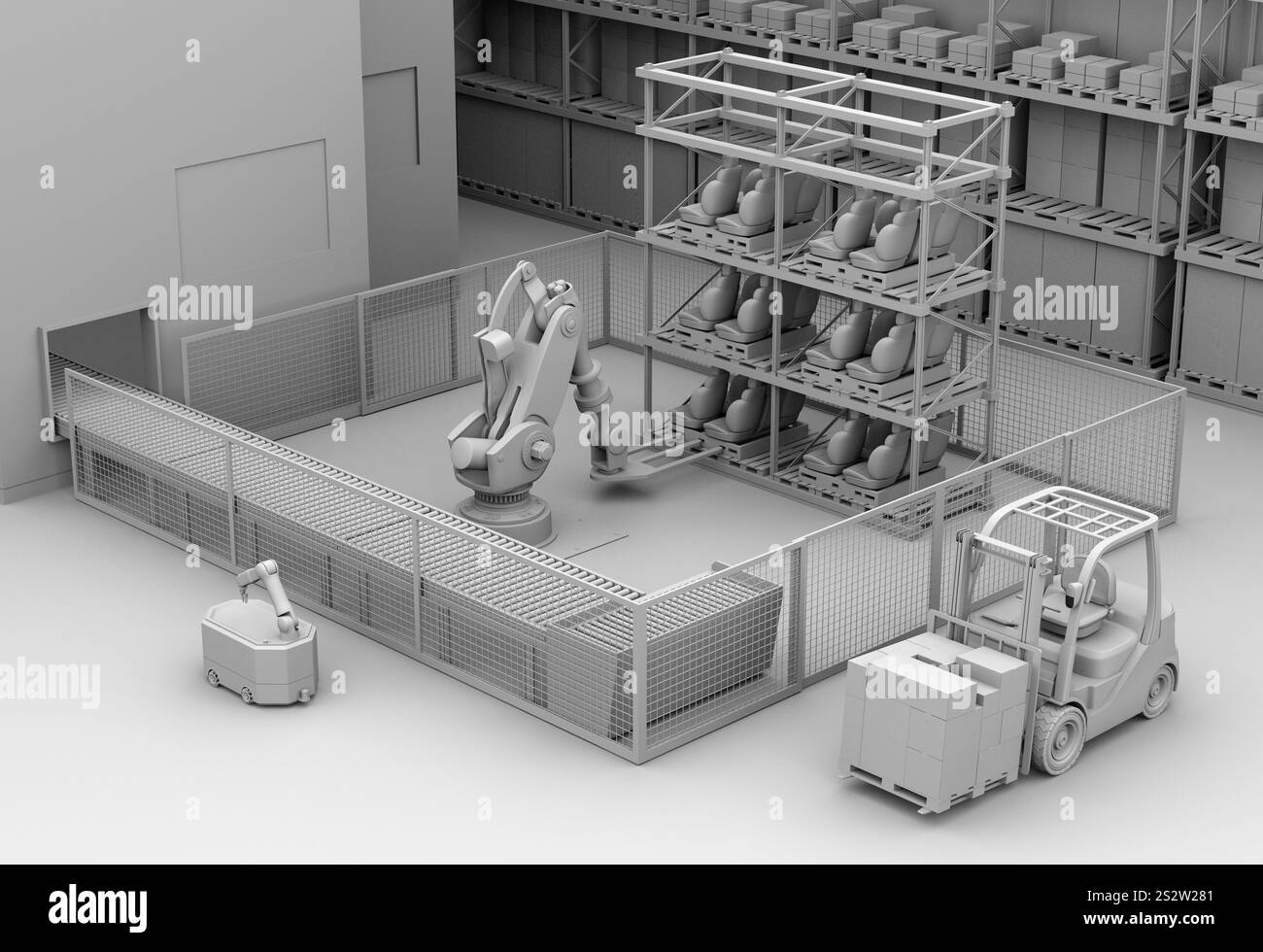 Clay rendering image of a smart factory with AGV unmanned guided ...