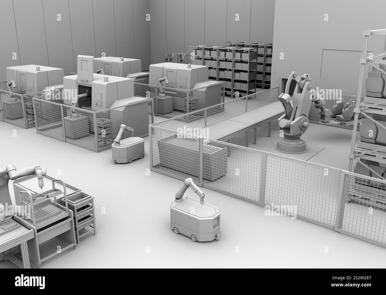 Clay rendering image of a smart factory with AGV unmanned guided ...