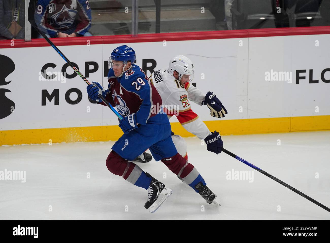 Colorado Avalanche center Nathan MacKinnon (29) drives past Florida ...
